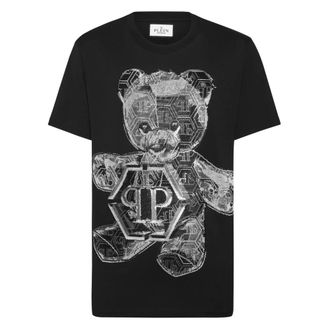 Philipp Plein Homme, Tops, Noir, Taille: 3XL T-Shirt Col Rond Teddy