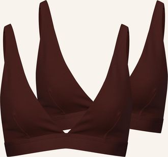 erlich textil Erlich Textil 2er Pack Casual Cotton B&uuml;gelloser Plunge Bh Mittlerer Halt Aus Bio-Baumwolle - Verstellbare Tr&auml;ger braun