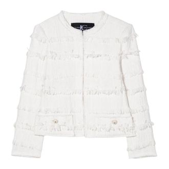 Luisa Cerano Fancy Tweed Jacke mit Fransen - - Jackets - Damen - Wei&szlig; - S