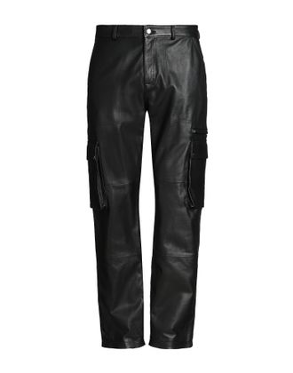 8 by YOOX LEATHER STRAIGHT LEG CARGO PANTS