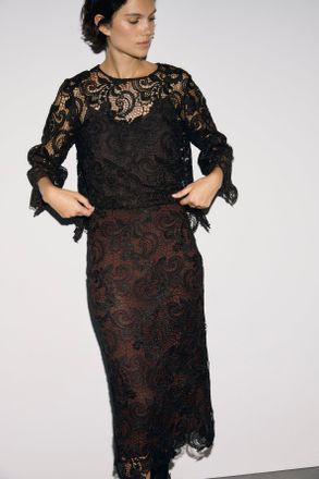 Gerard Darel Jupe droite en dentelle - TYRA - Marron