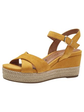 Tamaris Damen Plateau Sandalen Leder Keilabsatz Sommer; MANGO/gelb; 41 EU