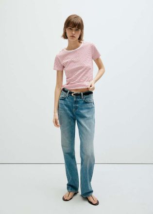 Mango T-shirt rayures logo rouge - Femme - XS - MANGO