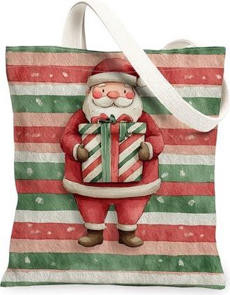 Generic Sacs fourre-tout en toile motif P&egrave;re No&euml;l, sacs d&eacute;picerie r&eacute;utilisables, amusants et festifs, l&eacute;gers et lavables en toile pour le shopping, lext&eacute;rieur