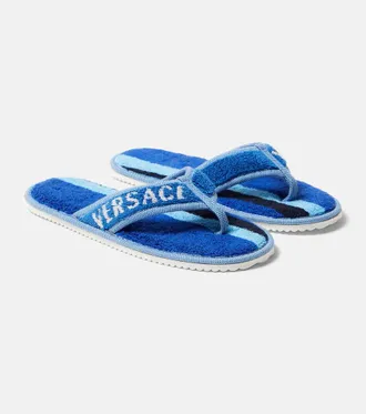 Versace Chaussons en coton &eacute;ponge &agrave; rayures