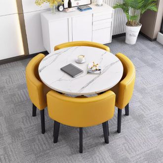 Generic Modernes rundes Esszimmer-Set (90 cm Durchmesser) f&uuml;r 4 Personen, vielseitiger Konferenz- und Empfangstisch mit 4 eleganten runden St&uuml;hlen, ideale Kom