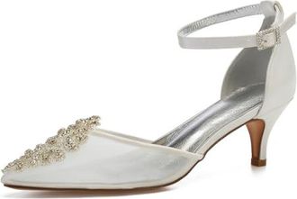 Generic Chaussure Mariage Femme Satin&eacute;e Mari&eacute;e Bout Pointu Bas Dress F&ecirc;te Kitten Heels Soir&eacute;e Chaussures 6Cm,Ivoire,40 EU