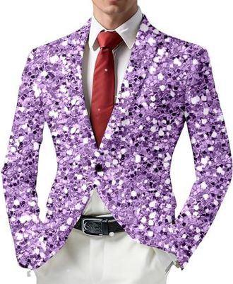 Generico Veste &agrave; paillettes pour homme - Veste de costume imprim&eacute;e - Veste de festival - Coupe ajust&eacute;e - Avec boutonni&egrave;re et poches - Veste de costume daffaire