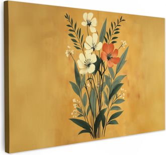 MuchoWow &copy; Leinwandbild 90x60 cm Dekoration Wohnzimmer Bilder Pictures Wall Decoration Living Room Wohnungs Deko Moderne Bild Bl&auml;tter - Strau&szlig; - Blumen - Gelb