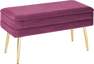 Beliani Bank mit Stauraum aus Samtstoff rot mit goldenen Metallbeinen Durham