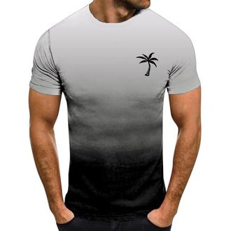 Generic T-shirt pour homme avec d&eacute;grad&eacute; de noix de coco pour homme, couleur unie, manches courtes, imprim&eacute;, gris fonc&eacute;, 3XL