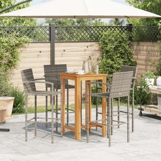 Generic 5 -teilige Gartenbar Set mit Grauem Akazienholz und Poly Rattan, Leicht und Leicht zu Bewegen, Wetterfest, Perfekt Zum Essen oder Entspannen Im Garten