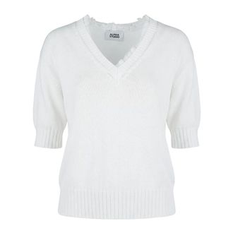 Alpha Studio Femme, Pulls, Blanc, Taille: 36 FR Maglia volant in cotone
