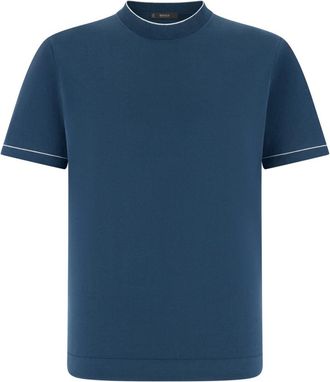 Boggi Milano Homme, Tops, Bleu, Taille: M T-Shirt en maille cr&ecirc;pe de coton