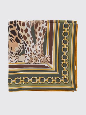 Ferragamo Foulard carr&eacute; en pure soie avec imprim&eacute; animalier et logo Gancini