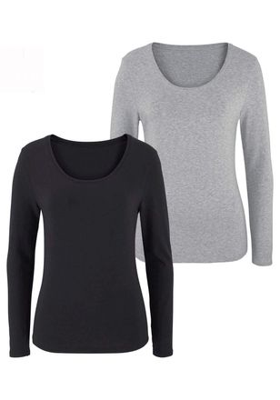 Vivance Damen Langarmshirt mit klassischem Rundhalsausschnitt und körpernaher Passform, Baumwolle, Stretch
