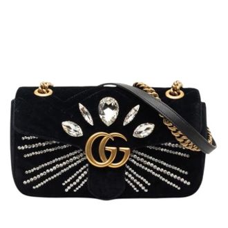Gucci Pre-owned Embellished Quilted Velvet Shoulder Bag - - Pre-owned - Damen - Schwarzk - ONE SIZE