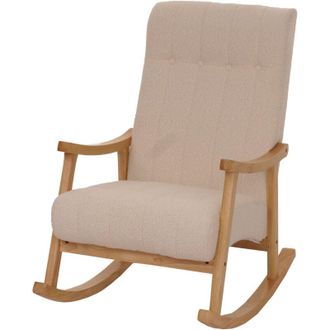 Hhg Schaukelstuhl HHG 862, Relaxsessel, Holz mvg Stoff/Textil Boucl&eacute; (450g/m&sup2;) beige, Gestell natur