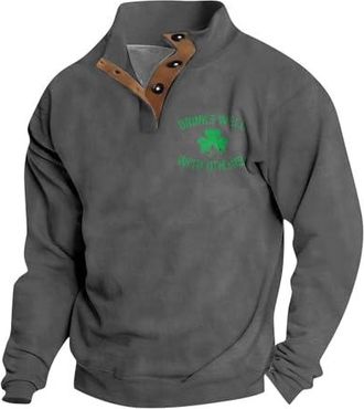 Generic Sweat-shirt pour homme St. Paddys Day - Pull irlandais tr&egrave;fle vert - Pull &agrave; demi-fermeture &eacute;clair - Manches longues - Chemisier classique doux avec bo