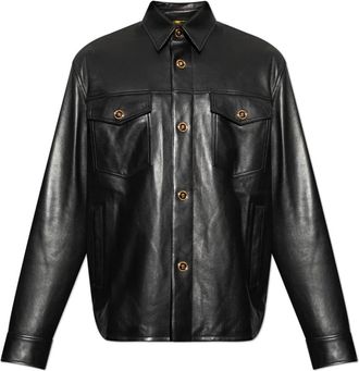 Versace Homme, Vestes, Noir, Taille: XL Surchemise en cuir