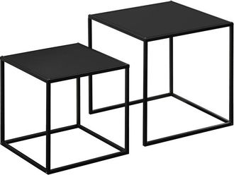 HOMCOM Homcom - Lot de 2 tables basses gigognes carrées design contemporain encastrable acier noir