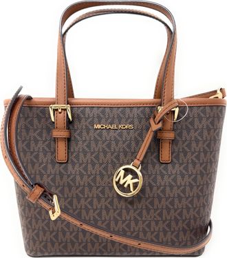Michael Kors Jet Set Travel Convertible Carryall Top Zip Logo Tote - Brown