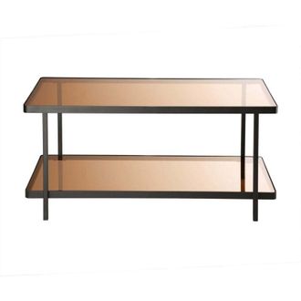 Calicosy Table basse L100cm en m&eacute;tal noir et plateaux en verre fum&eacute; ORA