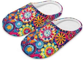 Coloranimal Pantoufles dint&eacute;rieur pelucheuses &agrave; bout ferm&eacute; pour femme - L&eacute;g&egrave;res et confortables, Mandala de couleur vintage, 35.5/36.5 EU
