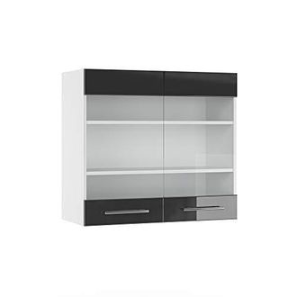 Vicco Meuble de Cuisine Haut vitr&eacute; Fame-Line, Anthracite Haute Brillance/Blanc, 80 cm