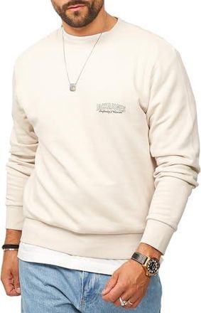Jack & Jones Sweat-shirt &agrave; col rond pour homme avec manches longues - Pullover pour hommes en coupe r&eacute;guli&egrave;re, Cr&egrave;me/blanc, L