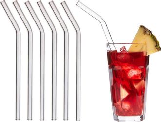 TFA Dostmann GlasWerk Curved Glas Trinkhalm, 14.2018.06, 6er Pack, spülmaschinengeeignet, für Cocktails, Eistee, Limonaden, Eiskaffee, Weiß, L130 x B23 x H245 mm