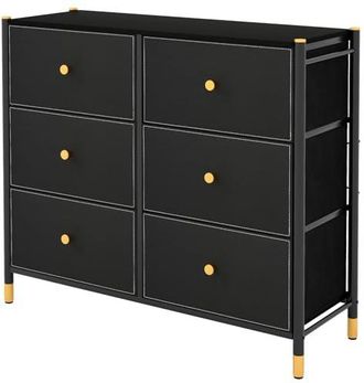 Giantex Commode Chambre 6 Tiroirs en Tissu, Meuble de Rangement avec Cadre en M&eacute;tal, Dispositif Anti-basculement, Tiroirs Amovibles et Pliables, pour Chambre,