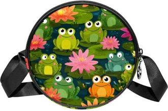 Generic Sac &agrave; bandouli&egrave;re rond pour femme, grenouilles color&eacute;es, petit sac &agrave; bandouli&egrave;re avec fermeture &eacute;clair, bretelles r&eacute;glables, sac &agrave; main rond d&eacute;contrac