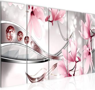 Runa Art Bild Blumen Magnolien Wandbilder auf Vlies Leinwand 5 Teilig Wanddekoration Wohnzimmer Schlafzimmer 202456a