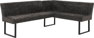 Mendler Eckbank HWC-O82, Esszimmerbank Bank, Öko-Tex (310g/m²) Chenille Stoff/Textil Metall 210x159cm - dunkelgrau