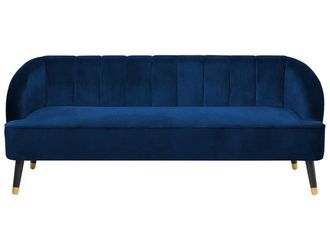 Beliani 3-Sitzer Sofa Samtstoff blau gesteppt mit hohen F&uuml;&szlig;en schwarz/Gold Alsvag