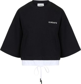 Iceberg Femme, Sweatshirts et sweats &agrave; capuche, Noir, Taille: 40 FR SweaT-shirt Court &agrave; Manches Courtes