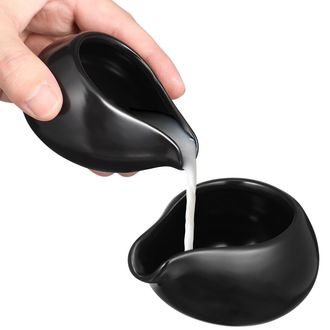 Angoily Keramik Milchk&auml;nnchen 2 St&uuml;ck Rundes Saucenk&auml;nnchen Bruchfest Glatte Oberfl&auml;che Schwarz Vielseitiger Milch und So&szlig;enbecher f&uuml;r Fr&uuml;hst&uuml;ck und Kaffee