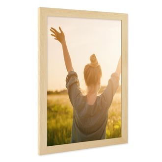 Photolini Bilderrahmen 30x40 Holz MDF Natur, breite Rahmen 30x40 Holz MDF mit Acrylglas, picture frame 30 x 40 zum Aufhängen, Bilderrahmen 40x30 cm plus Zubehör