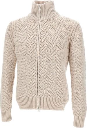 Gran Sasso Homme, Pulls, Beige, Taille: 2XL Cardigan Zippé en Maille Losanges