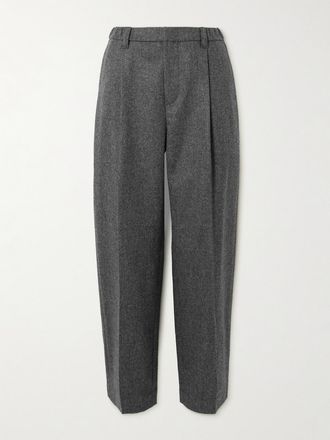 Brunello Cucinelli Pantalon Fuselé Raccourci En Laine Et Cachemire Mélangés À Plis - Gris