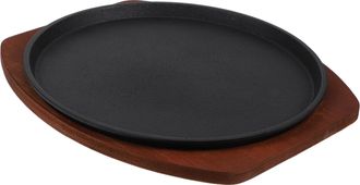 Soimiss Gusseiserne Steakplatte Mit Holzsockel 25cm Grill Und Servierpfanne Mit Zwei Griffen Für Haushalt Restaurants Und Outdoor Einsatz