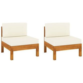 vidaXL Canapés centraux 2 pcs avec coussins blanc crème Acacia solide
