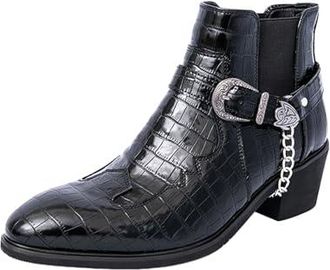 Generic Bottes de cowboy western pour homme avec fermeture &eacute;clair lat&eacute;rale, boucle de ceinture et cha&icirc;ne en m&eacute;tal, Noir, 39 2/3 EU