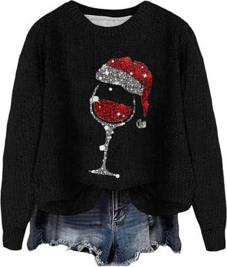 Generic Pull de No&euml;l pour femme 2025 - Pull de vacances amusant - Imprim&eacute; flocon de neige - L&eacute;ger et doux - Col rond - Manches longues - V&ecirc;tements de f&ecirc;te d&eacute;c