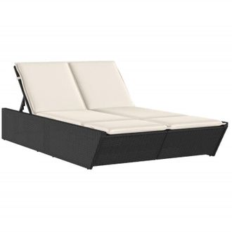 vidaXL Vidaxl - Chaise longue double avec coussins noir r&eacute;sine tress&eacute;e