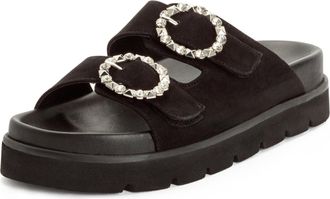 Tamaris Pantolette TAMARIS, Damen, Gr. 36, schwarz, Veloursleder, Schuhe Pantolette, Sommerschuh mit schmuckbesetzten, verstellbaren Schnallen
