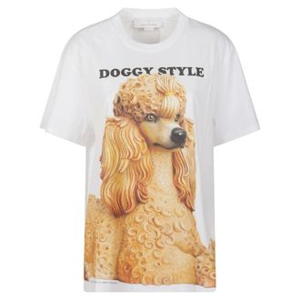 Stella McCartney Femme, Tops, Blanc, Taille: 36 FR Logo Oversized Cotton T-Shirt