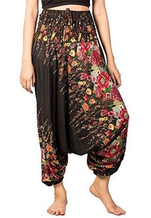 Lofbaz Femmes Floral Imprimé Blouse Taille 2 en 1 Combinaison Pantalon Noir 4XL