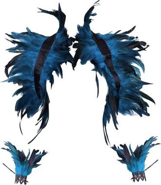 Generic Ensemble ch&acirc;le et bracelet &agrave; plumes dHalloween 2025 de style punk pour Halloween, costume de f&ecirc;te pour festival, ch&acirc;le brod&eacute;, bleu, Taille unique
